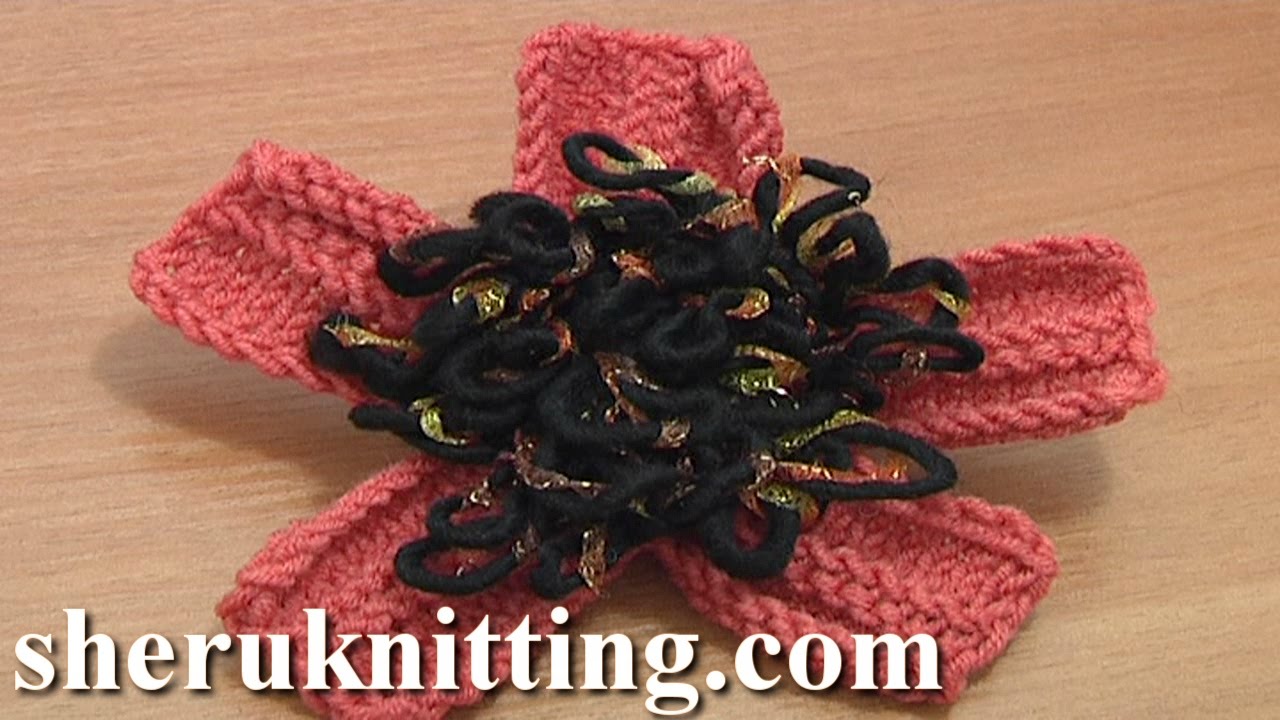Large Five Petal Flower Fur Stitch Center Tutorial 17 Knitting Flowers ...