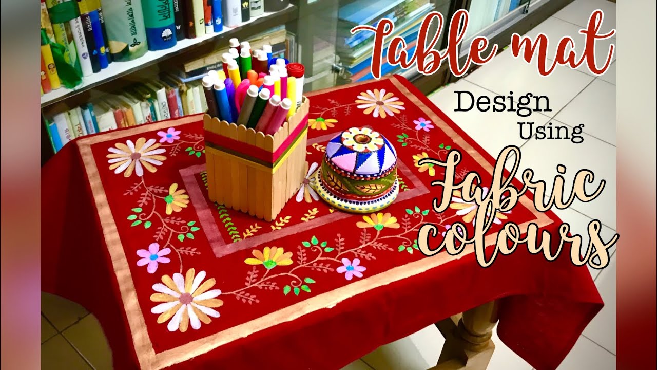 Table Mat Design using Fabric colours | Fabric painting | Table cover ...