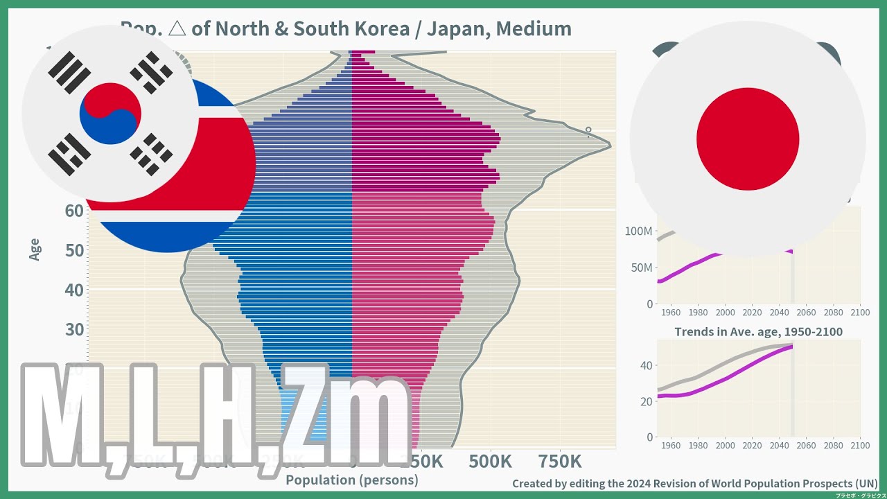 [⚪North & South Korea vs 🇯🇵Japan] Comparison of Population Pyramids ...