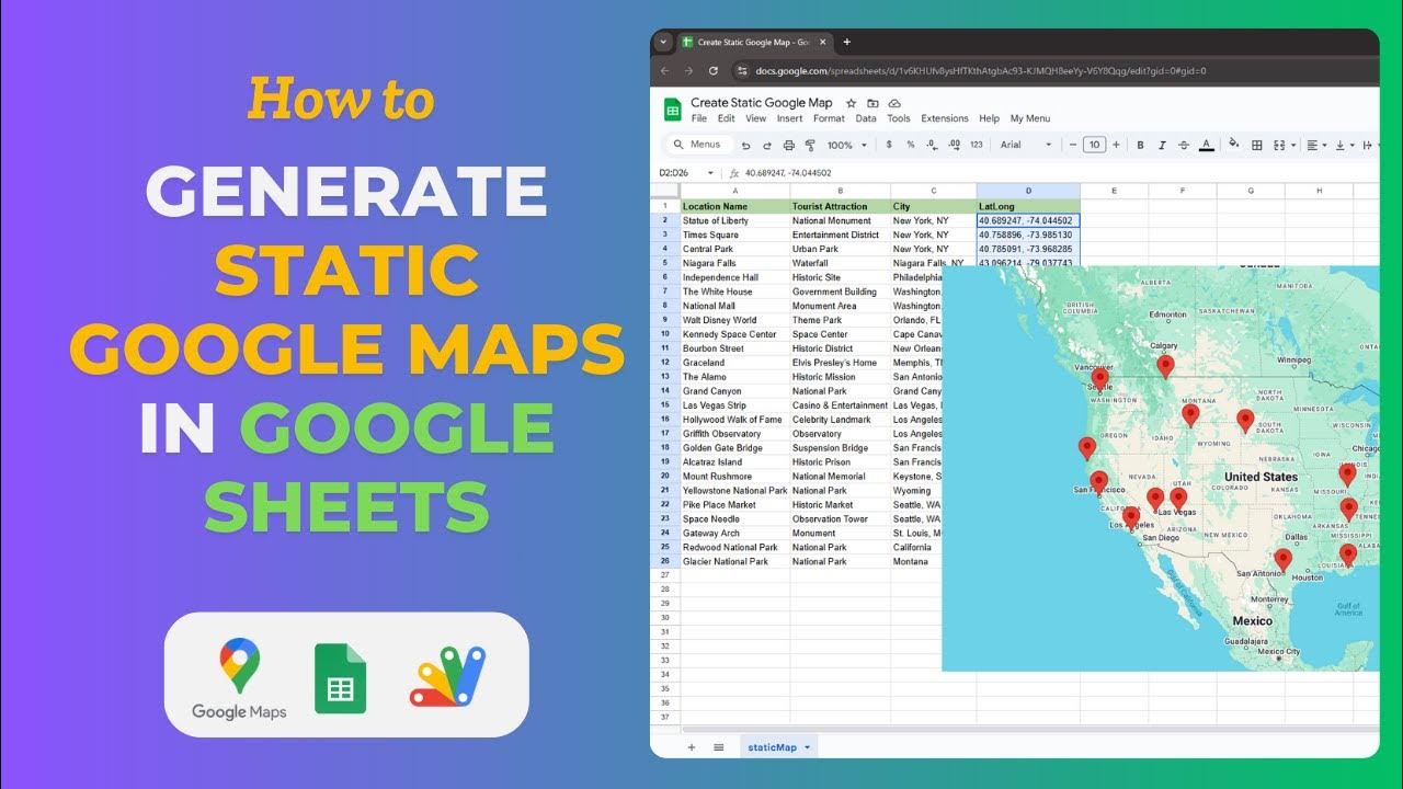Generate Static Google Map in Google Sheets - YouTube