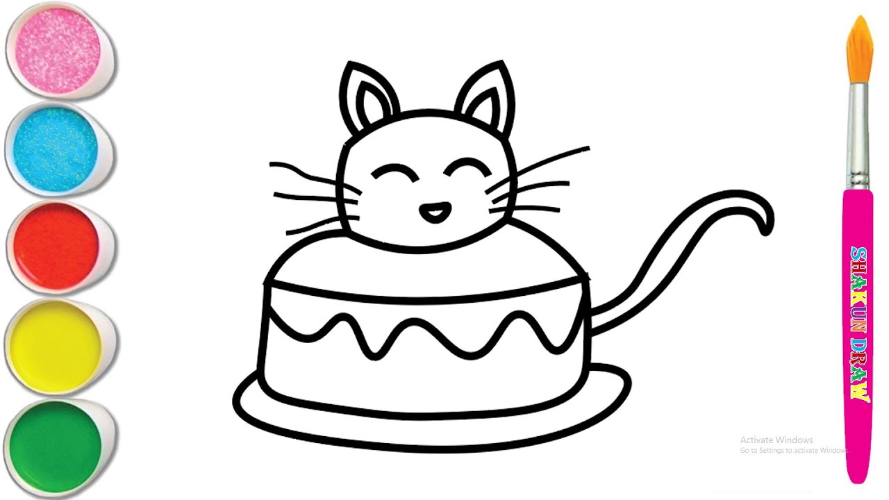 Drawing kittens and birthday cake || How To Draw a Cute Cake Drawing ...