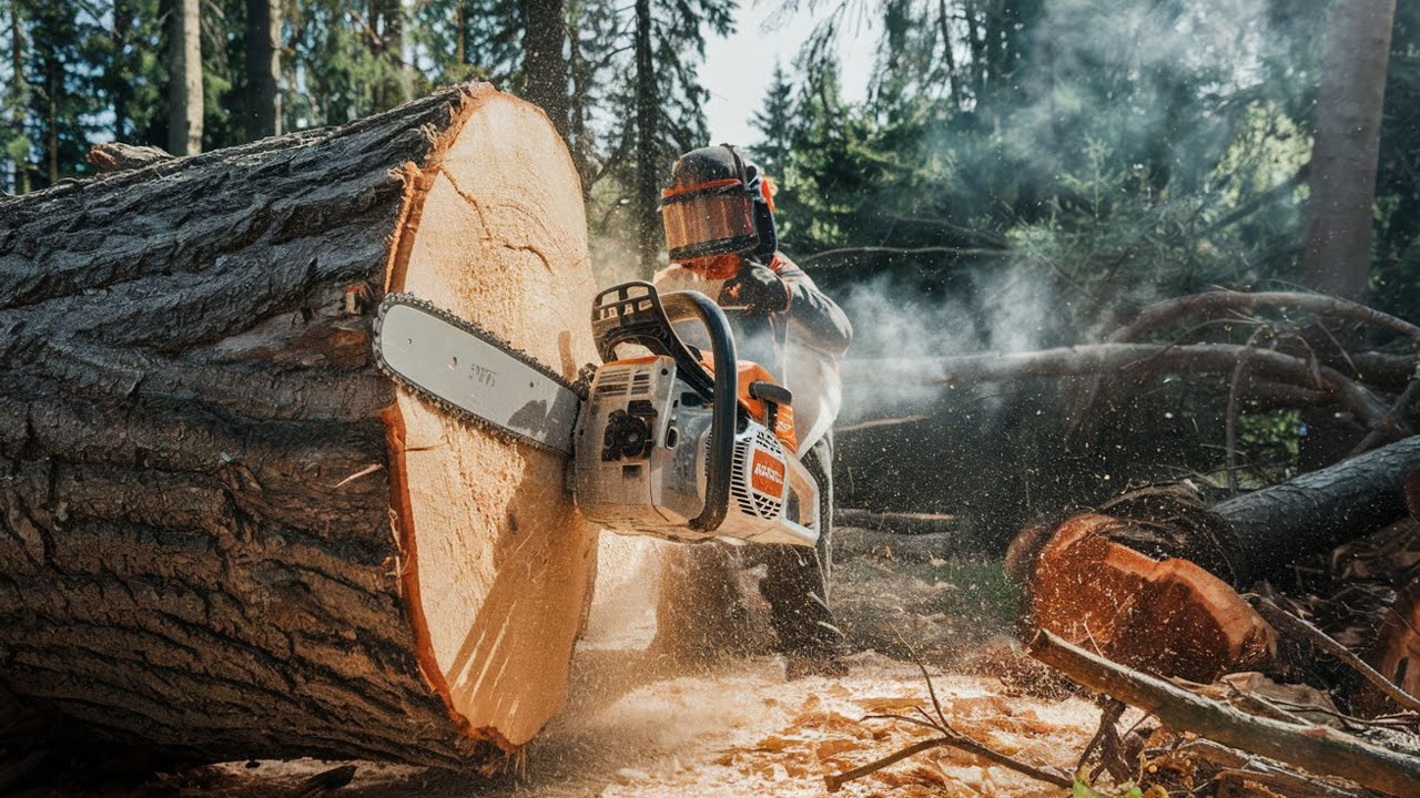 Extremely Dangerous Tree Cutting Moment | Modern Wood Cutting Chainsaw ...