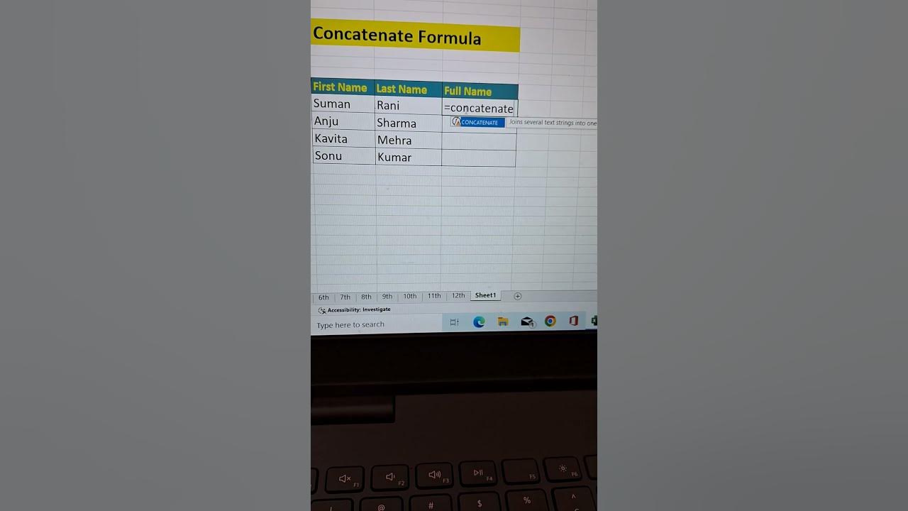 How to use concatenate function in excel | Excel formulas and functions #excel - YouTube