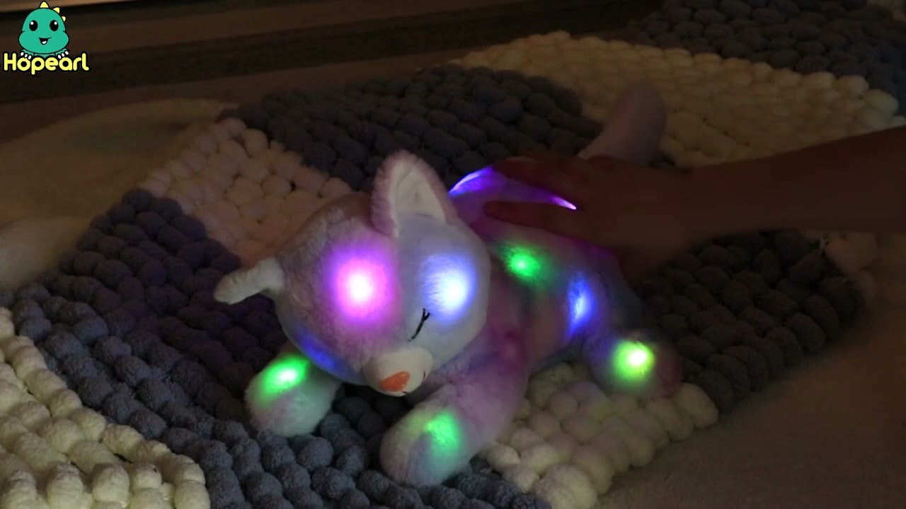 Hopearl LED Musical Stuffed Cat Light up Singing Plush Toy Playset ...