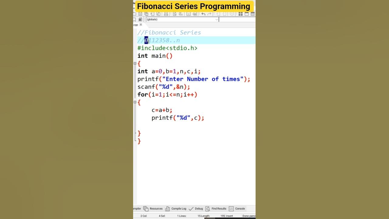 Fibonacci Series Programming in C language #fibonacci #coding # ...