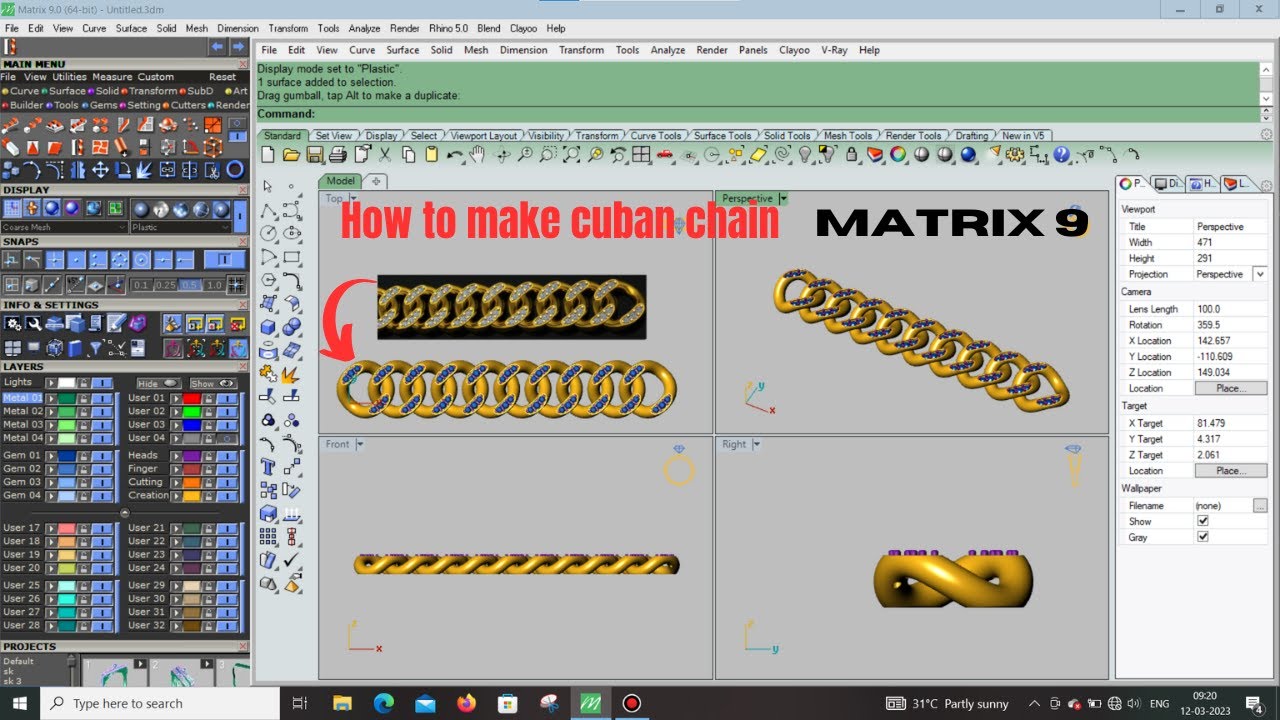 How to make cuban chain in Matrix 9 // Daimond chain // MATRIX, RHINO ...
