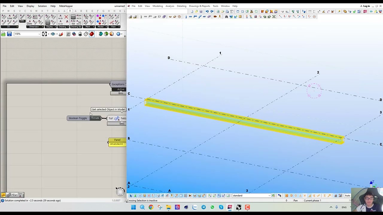 Grasshopper Tekla Drawing: Fit View By Cut Part Length Tekla 20.1 - YouTube