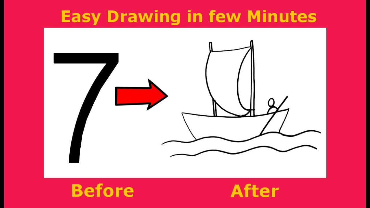 How To Draw Boat Using Number "7" | kids Easy Art | Numbers drawing ...