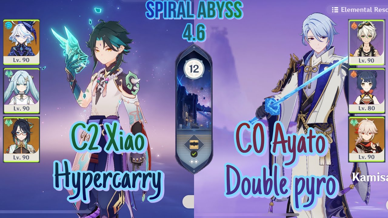 C2 Xiao hypercarry & C0 Ayato double pyro | spiral abyss 4.6 | Genshin ...