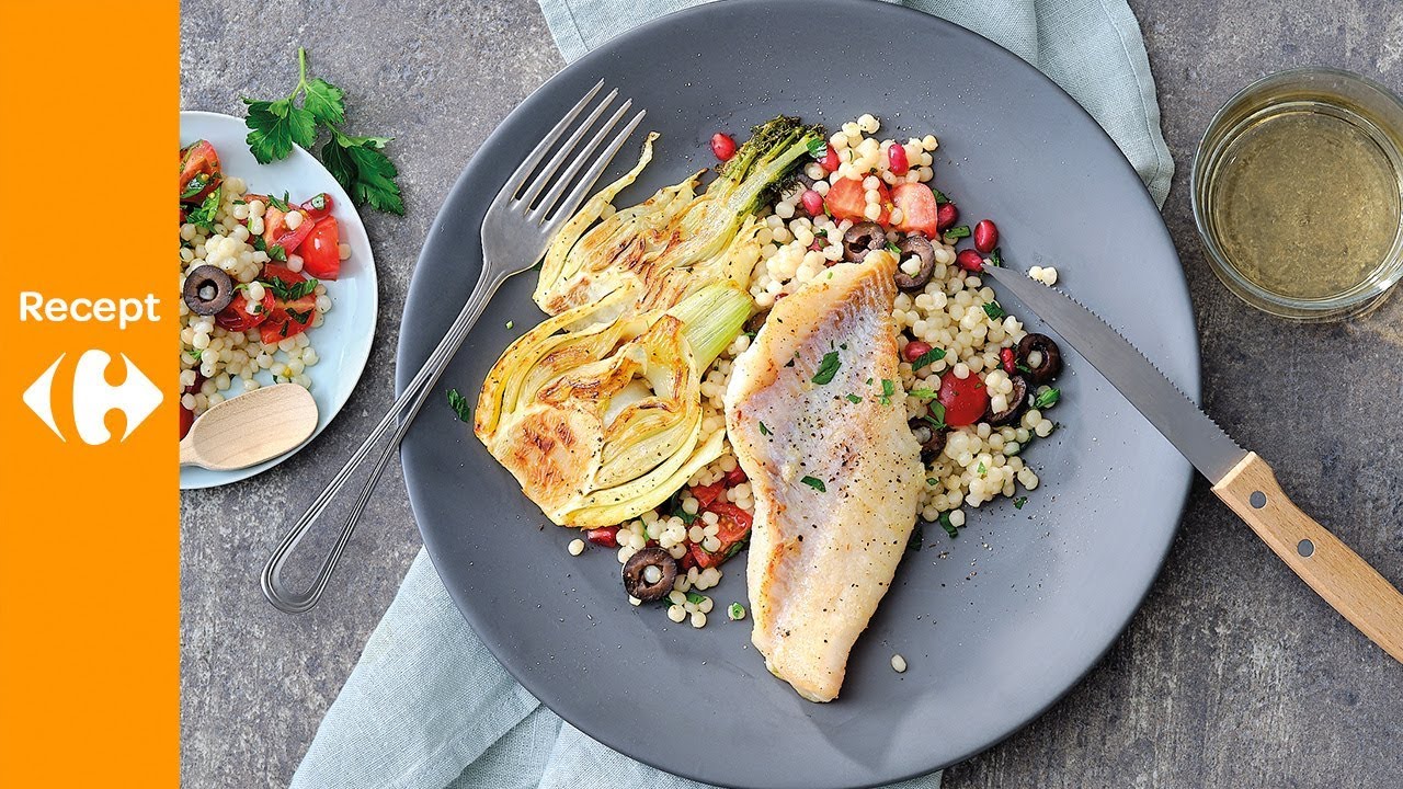 Gebakken zeebaars met parelcouscous en venkel - YouTube