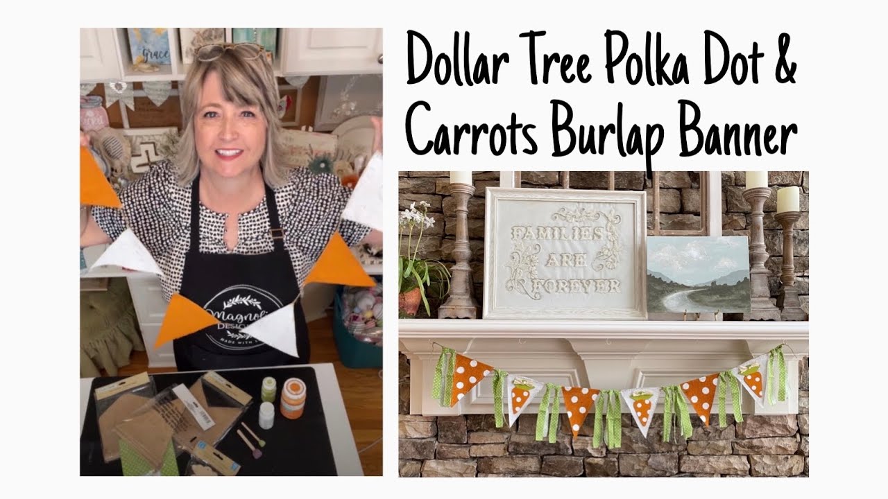 DIY Dollar Tree Polka Dot & Carrots Burlap Banner - YouTube