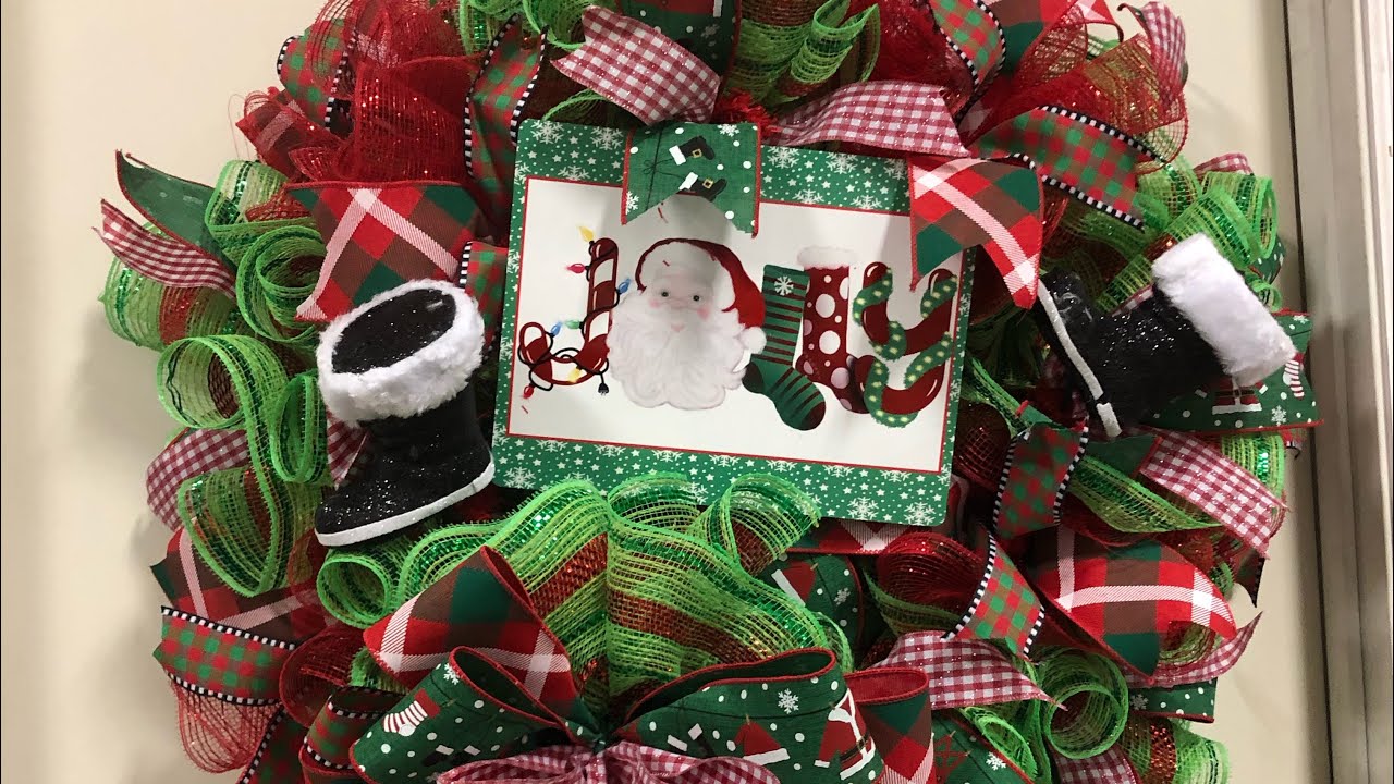 How to make a Jolly Santa Woodland Ruffle Wreath - YouTube