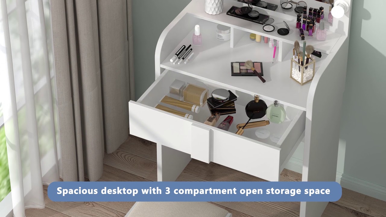 Tribesigns Vanity Table Set with Lighted Mirror - YouTube