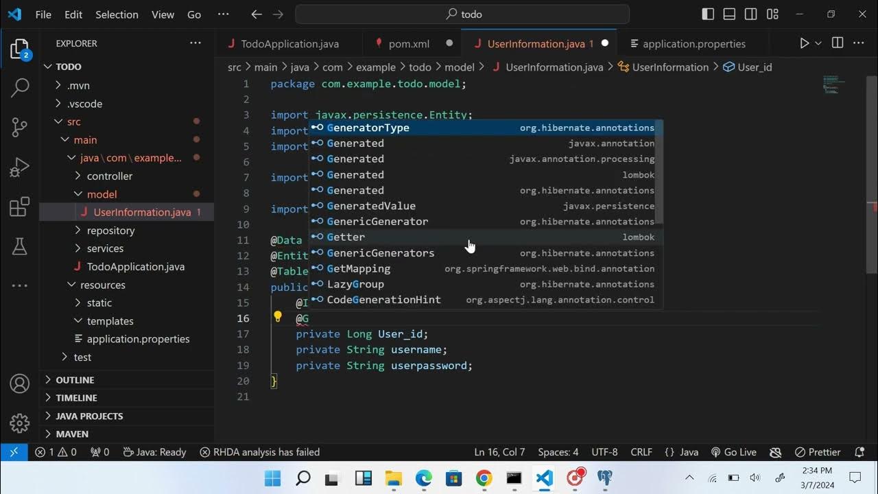 Create a model class - YouTube