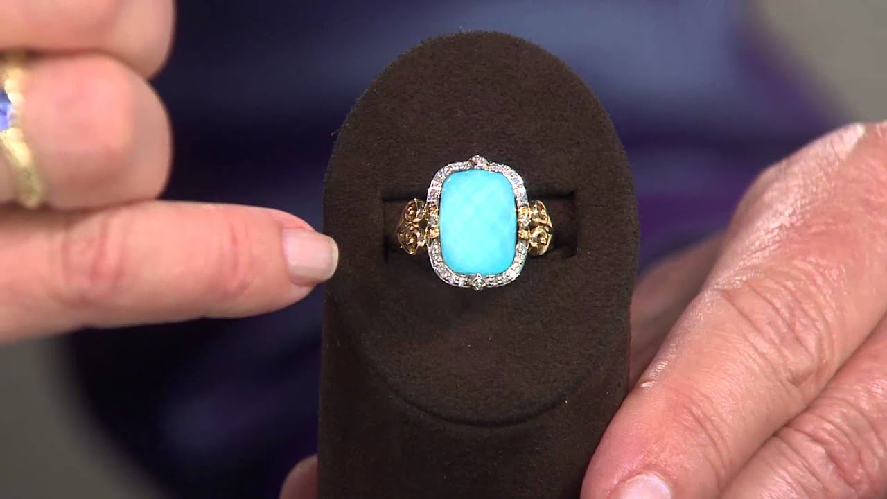 14K Gold Sleeping Beauty Turquoise Doublet and Diamond Ring with Lisa ...