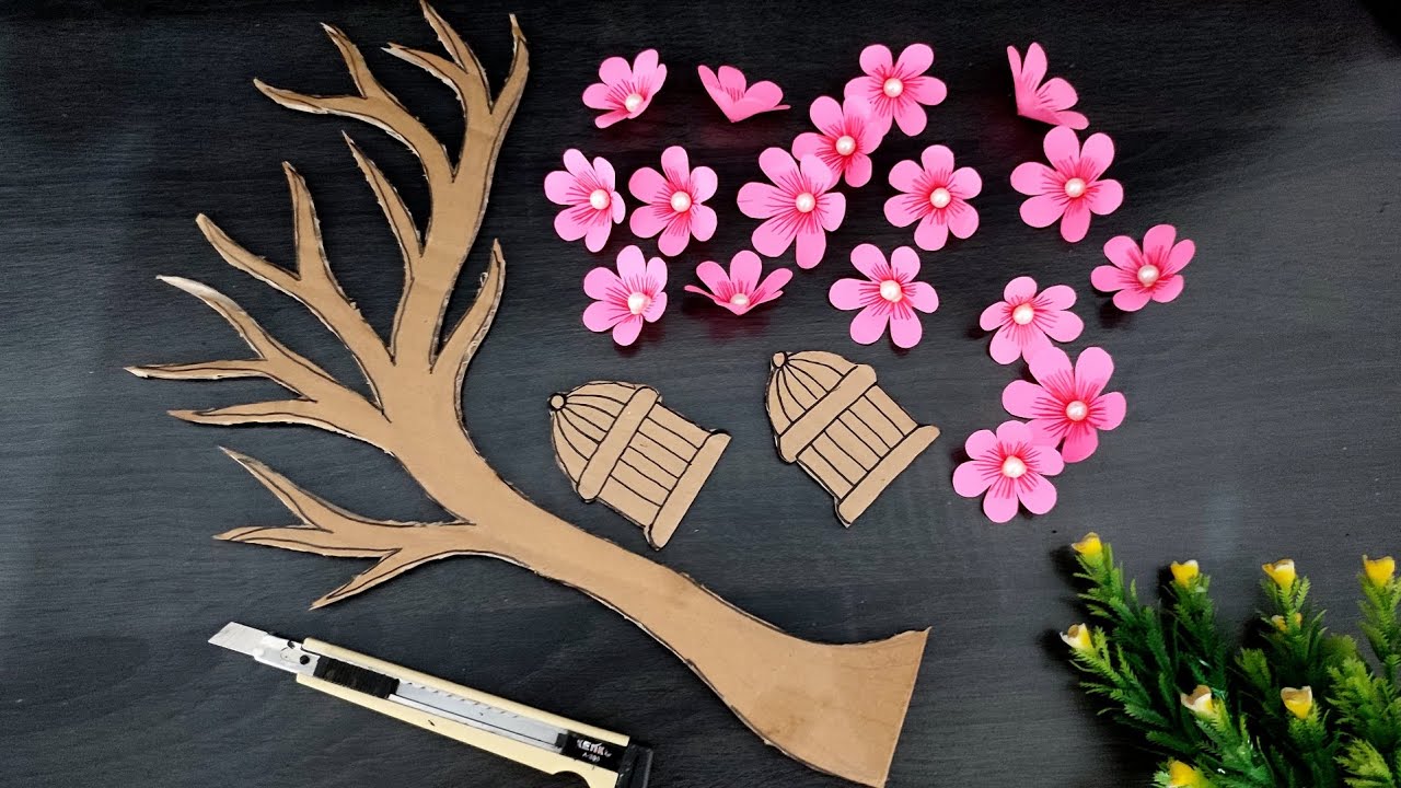 Paper craft for home decor | Diy Paper flower wall decor | Cardboard ...