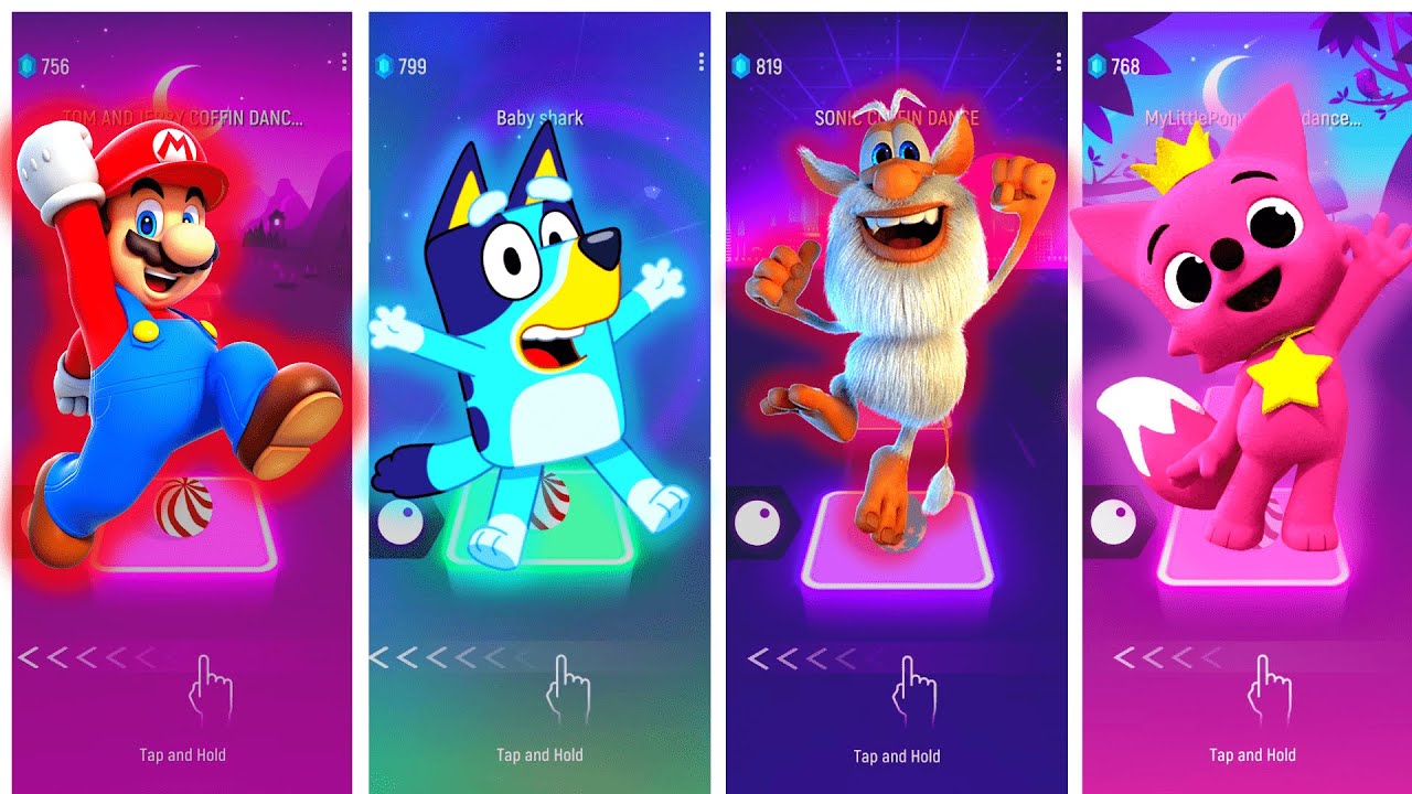 Mario vs Bluey vs Booba vs Pink Fong - Tiles Hop EDM Rush - YouTube