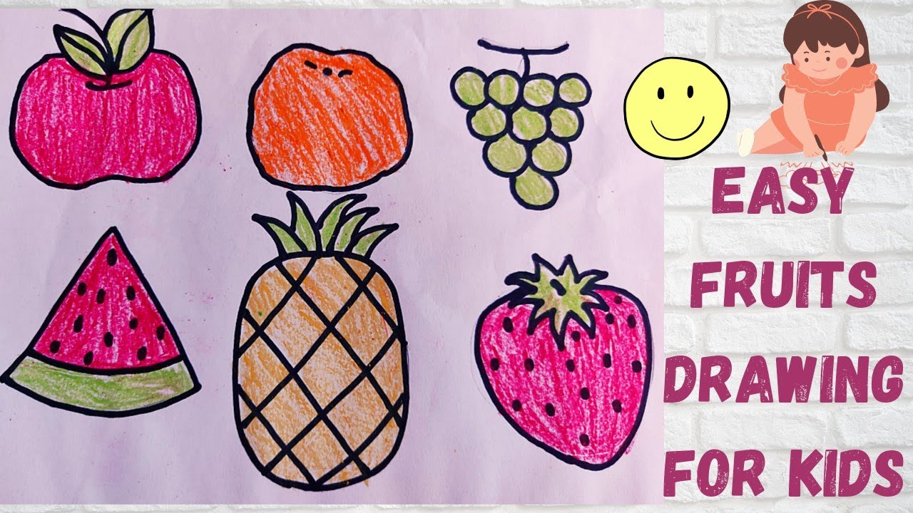 Easy Fruits Drawing for Kids || Step by Step how to draw fruits for ...