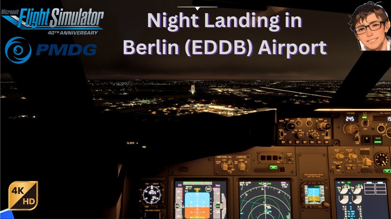 Cockpit View - 737 landing night landing in Berlin Brandenburg airport ...