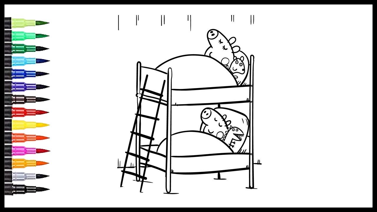 Peppa Pig and George sleep in a bunk bed in their room Painting and ...
