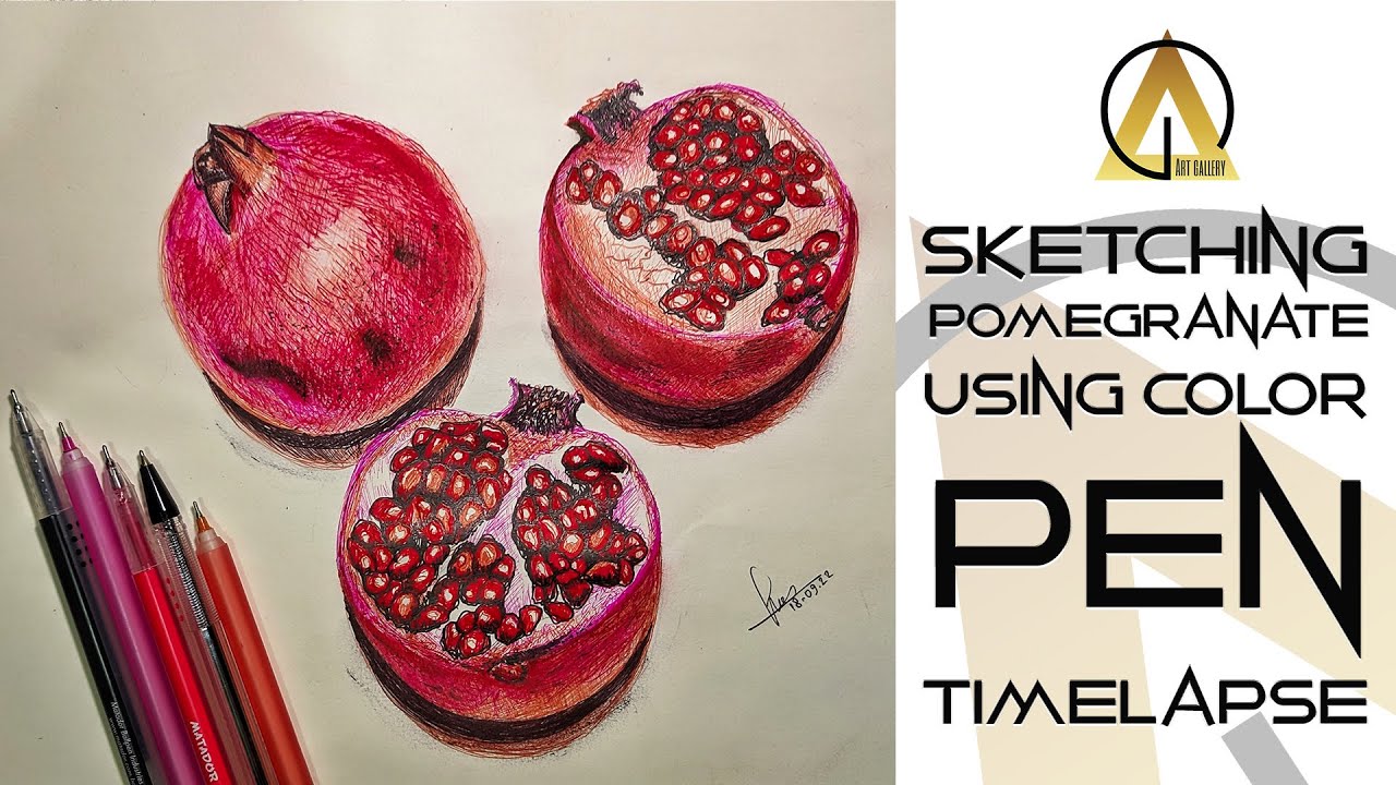 Sketching pomegranate Using Color Pen Timelapse - YouTube