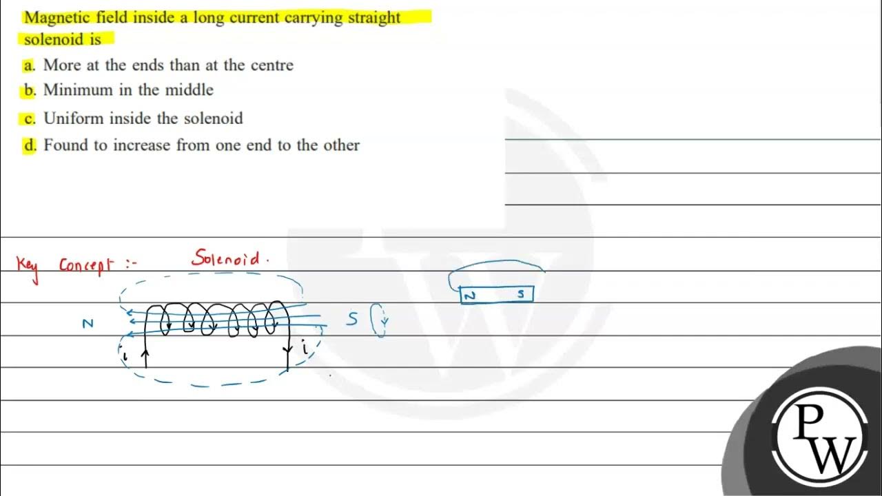 Magnetic field inside a long current carrying straight solenoid is a. More at the ends than at t ...