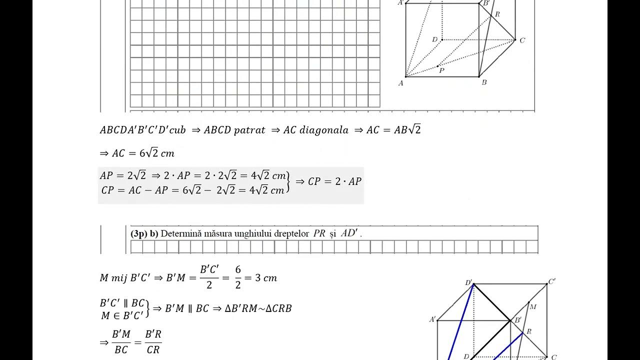 În figura alăturată este reprezentat cubul ABCDA'B'C'D' cu AB = 6 cm. Punctul M este mijlocul ...