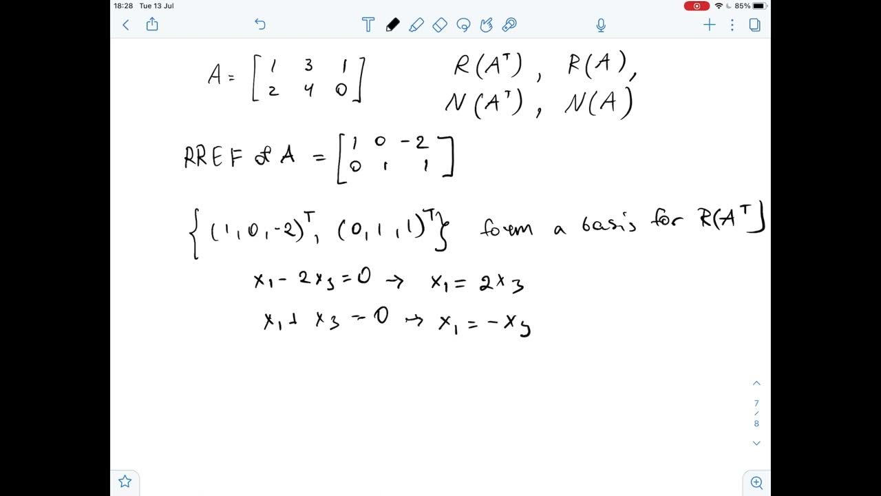 For each of the following matrices, determine a basis for each of the subspaces ... | Plainmath ...