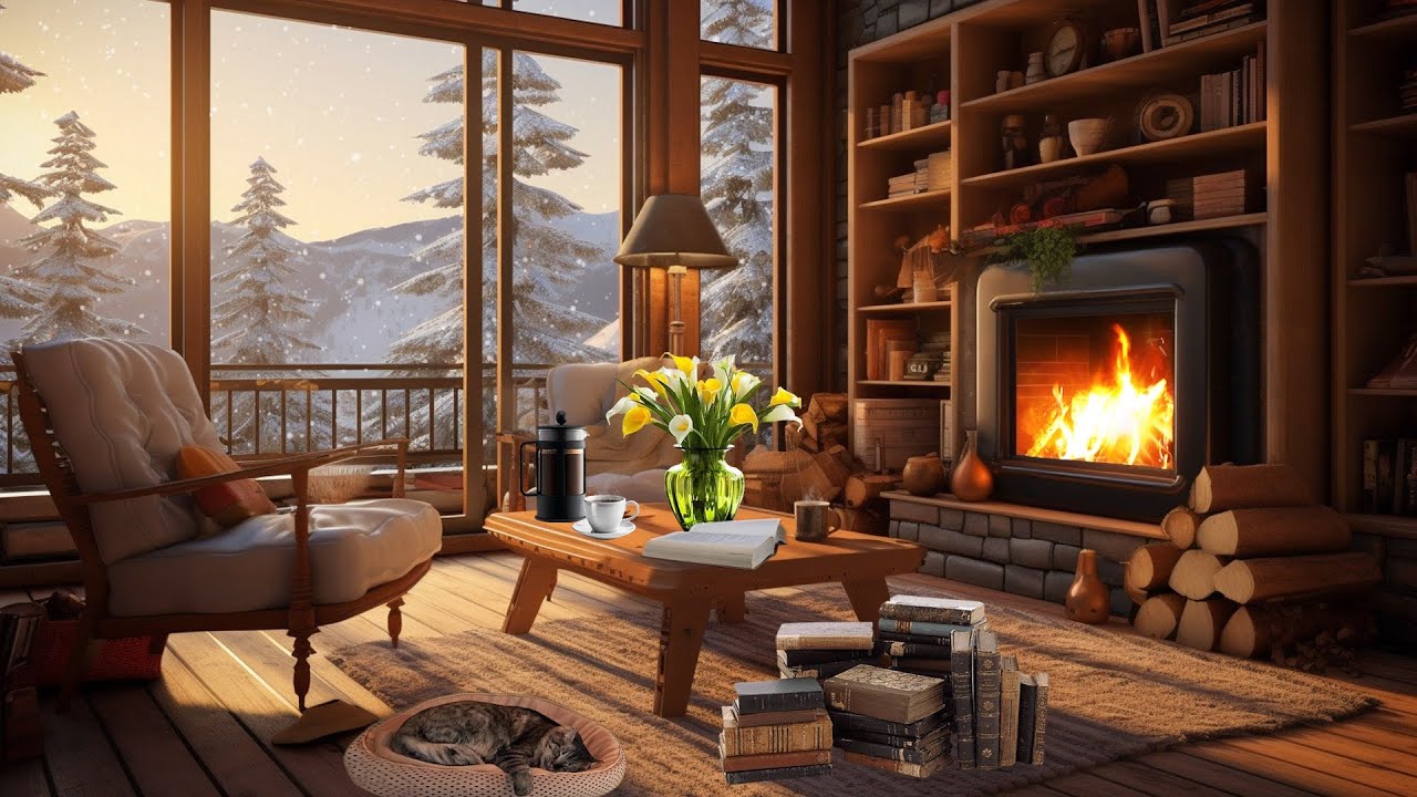 Sleep in a cozy room | Winter atmosphere with campfire sounds and ...