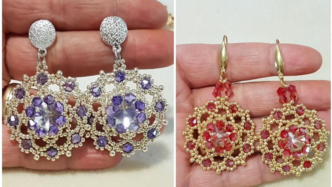 Tutorial Orecchini Brilly, DIY earrings tutorial. Rivoli da 14mm, bicono e rocailles. - YouTube