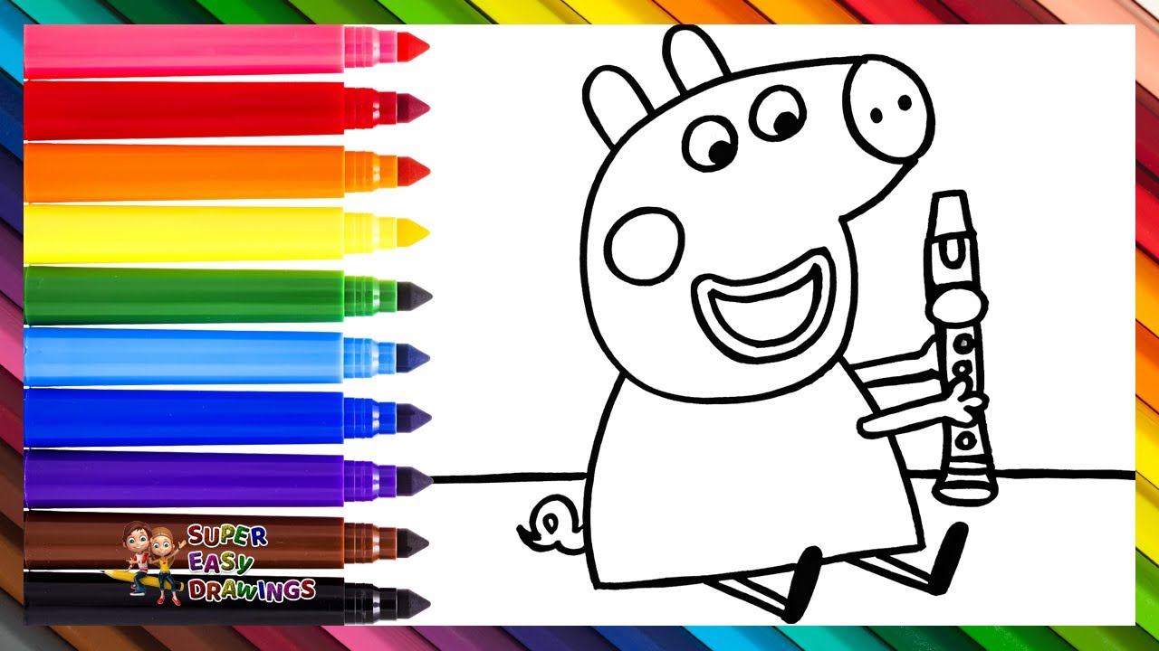 Draw and Color Peppa Pig Playing a Flute 🐷🪈🎶🌈 Drawings for Kids - YouTube