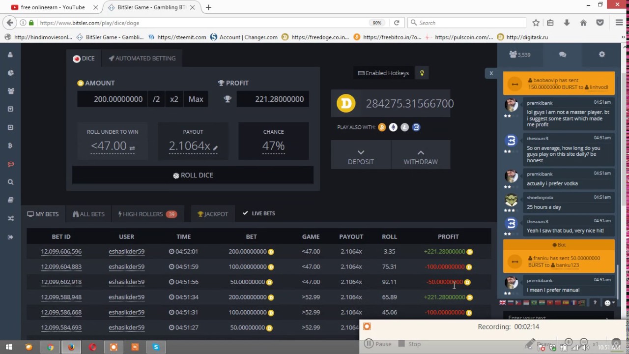 DICE game paly only 8 min and win 11000 doge coin . 100% win your coin ...