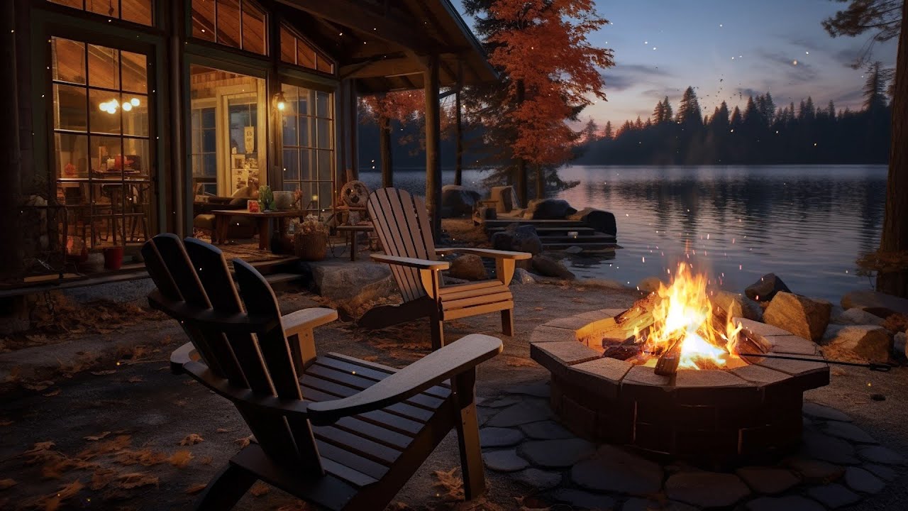 Tranquil Lakeside Fire Scene: Crackling Fireplace Sounds for Calmness ...