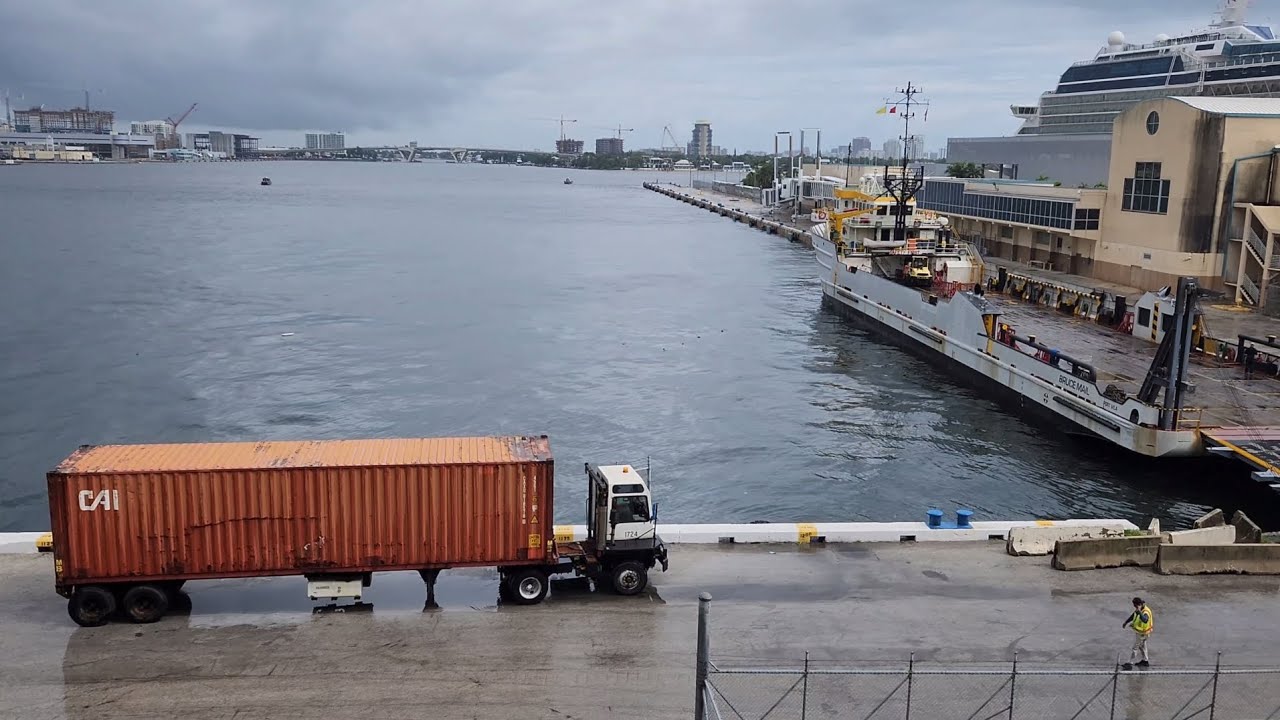 Small Cargo Ship (Bruce Mail) being loaded in Port Everglades - YouTube