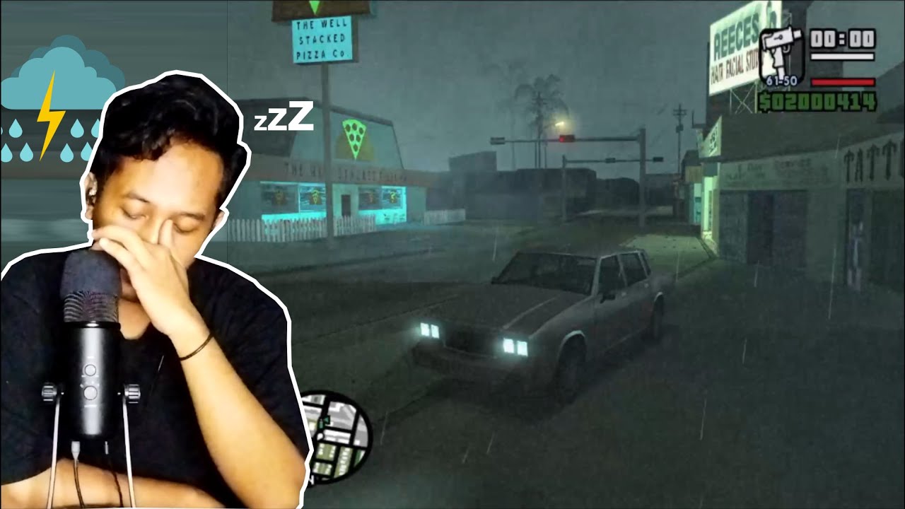 ASMR Rain Sounds, Thundery Weather, Lightning Visuals, in GTA-SanAndreas and Inaudible Whispers ...