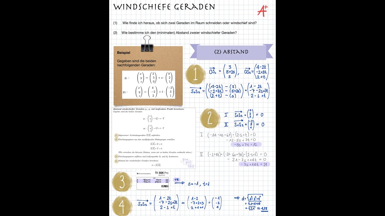 Windschiefe Geraden (Lagebeziehung und Abstand) - YouTube