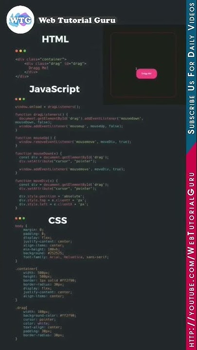 Draggable Element Using Html Css And Javascript Shorts Short Webtutorialguru Html Css
