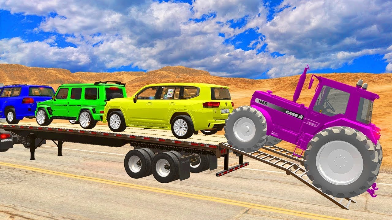 Flatbed Trucks Mcqueen | Transportation with Trucks - Pothole vs Car ...