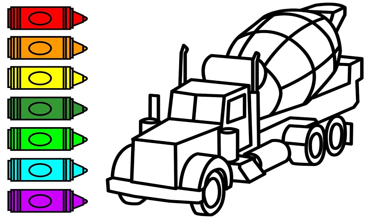 Learn How to Draw and Colour a Concrete Mixer Truck | Coloring Pages ...