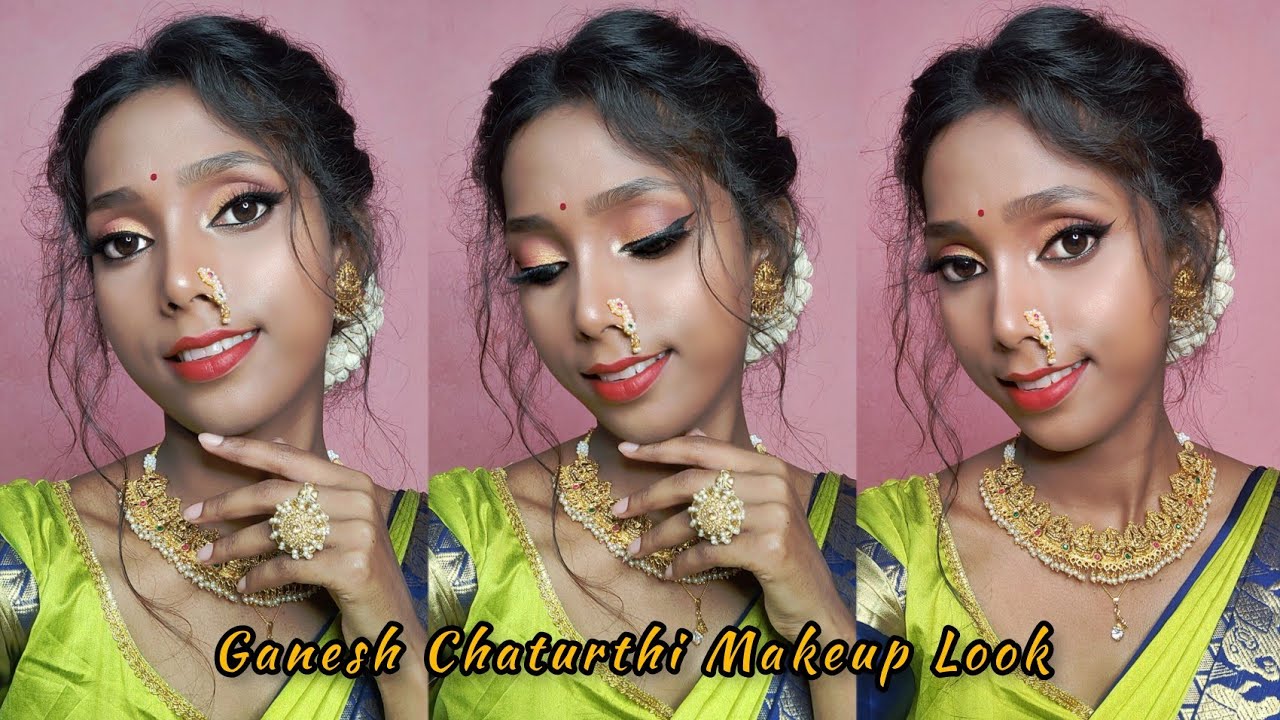Ganesh Chaturthi Special Makeup Look || Step by Step Marathi Makeup Tutorial for Beginners - YouTube