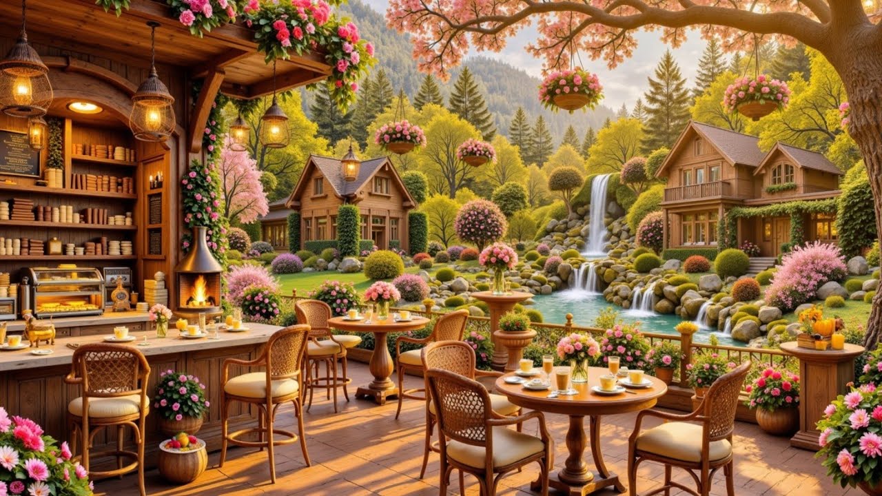 Morning Porch Ambience 🌸 Relaxing Jazz & Spring Cafe Views for Ultimate ...