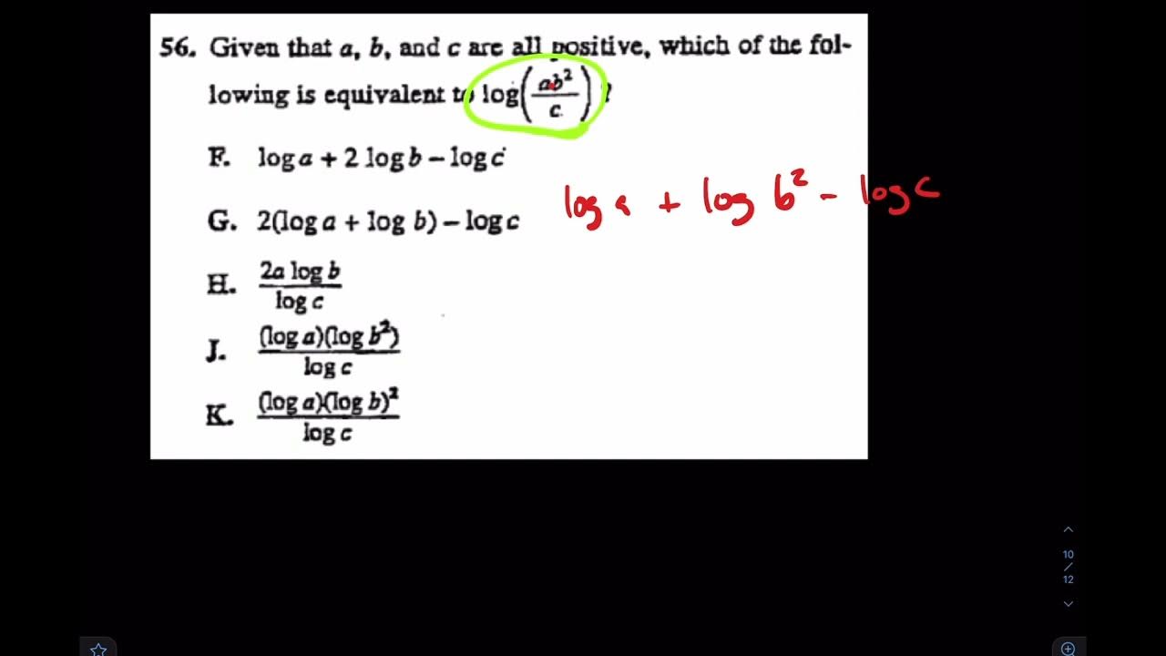 Logarithm Question December 2022 F07 ACT MATH - YouTube