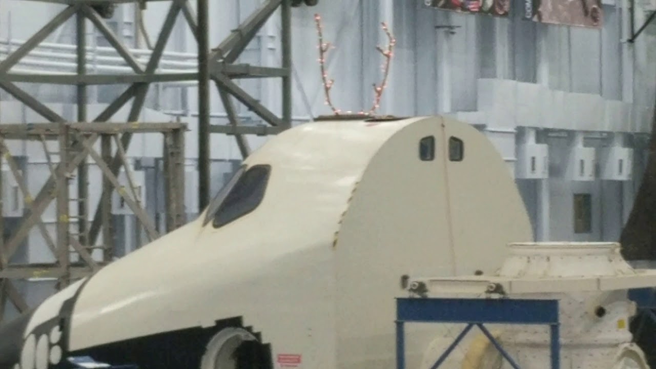 Holiday Antlers on top of the cockpit of a space shuttle mockup at the ...