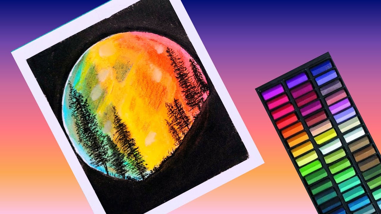 Drawing full moon scenery : drawing a full moon scenery with oil pastel ...