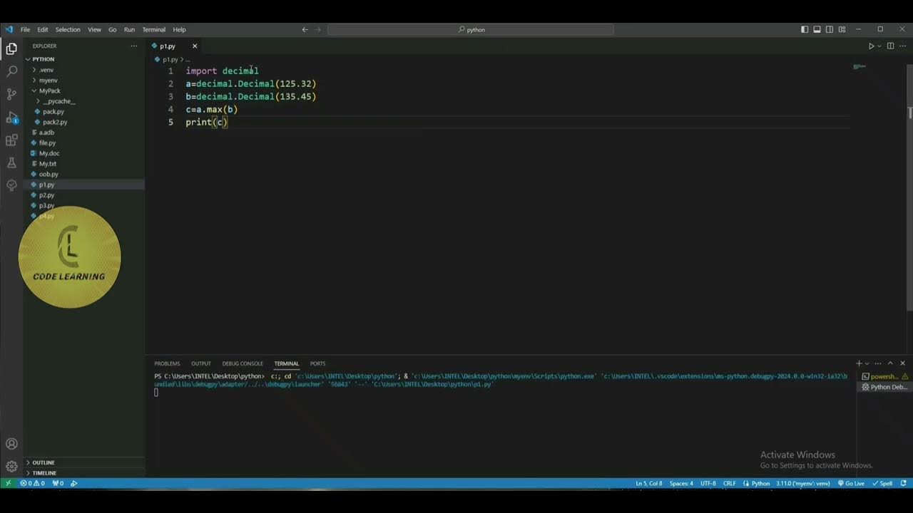 Python | importing decimal functions 'max()' | CodeLearning - YouTube