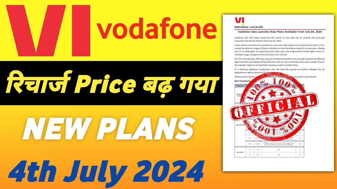 Vi Recharge Price increase 2024 | Vi Price Hike | Vi New Plans increase ...