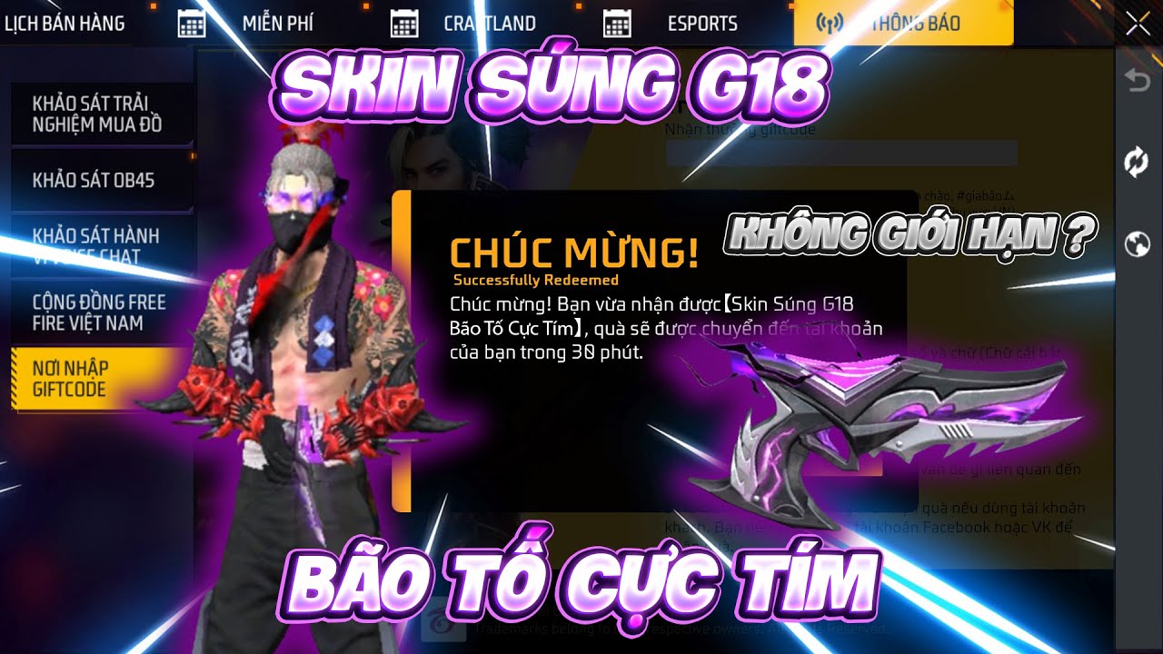 Nhập Code FF Mới Nhất Ob46 Không Giới Hạn Nhận Skin Súng G18 Bão Tố Cực ...