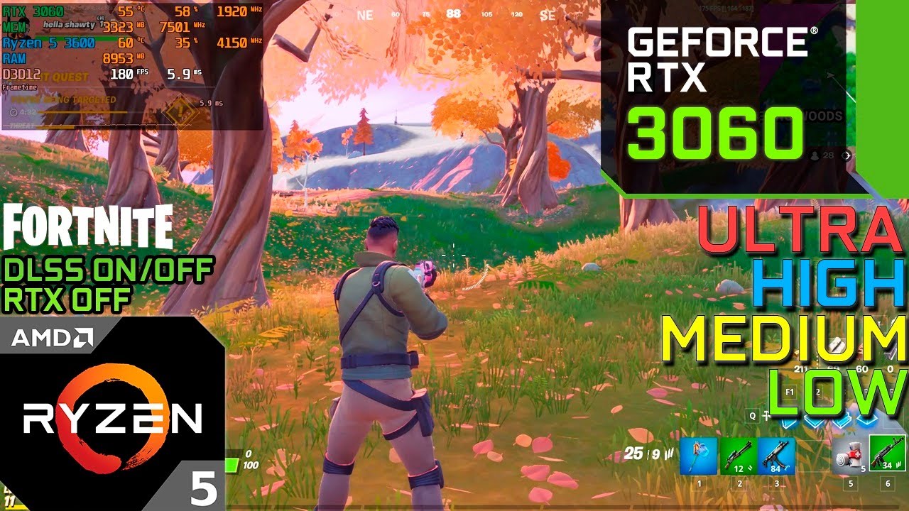 Fortnite : RTX 3060 12GB | 1080p All Settings, DLSS ON\OFF - YouTube