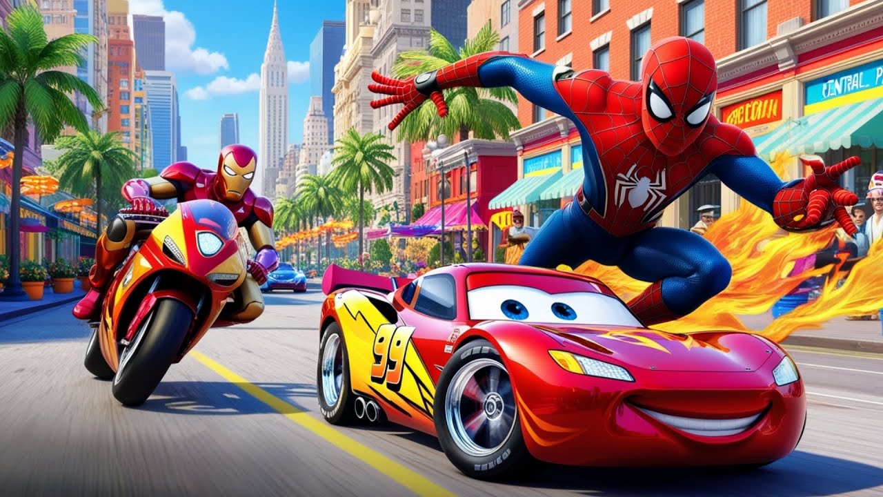 SPIDERMAN vs IRON MAN Racing on Mega Ramps Challenge for Amazing Cars ...