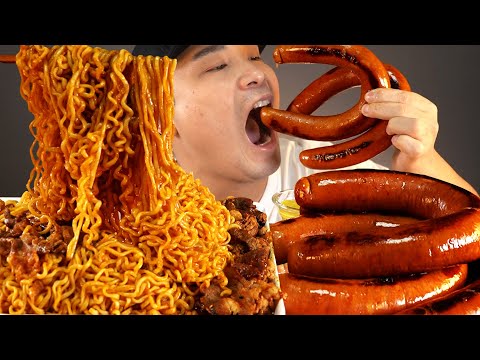 차돌박이불닭볶음면과 킬바사소세지 먹방~!! 리얼사운드 ASMR social eating Mukbang(Eating Show)